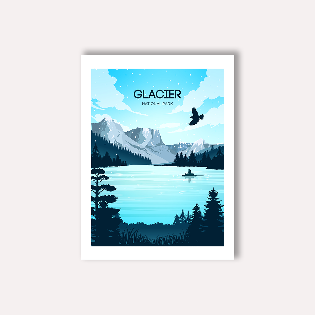 Gletscher, Nationalpark. Reisendes Plakat– Kawaink